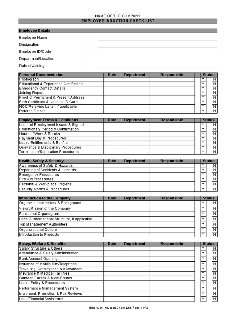 Employee Induction Check List | PDF | Identity Document | Employment