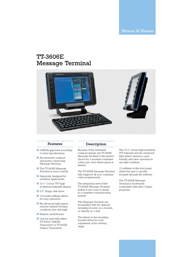 Brochure Thrane TT 3606E | PDF | Computer Terminal | Digital Technology