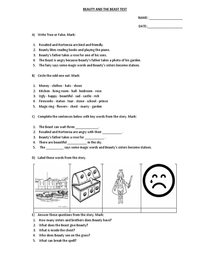 Beauty and the Beast Test Questions | PDF | Beauty