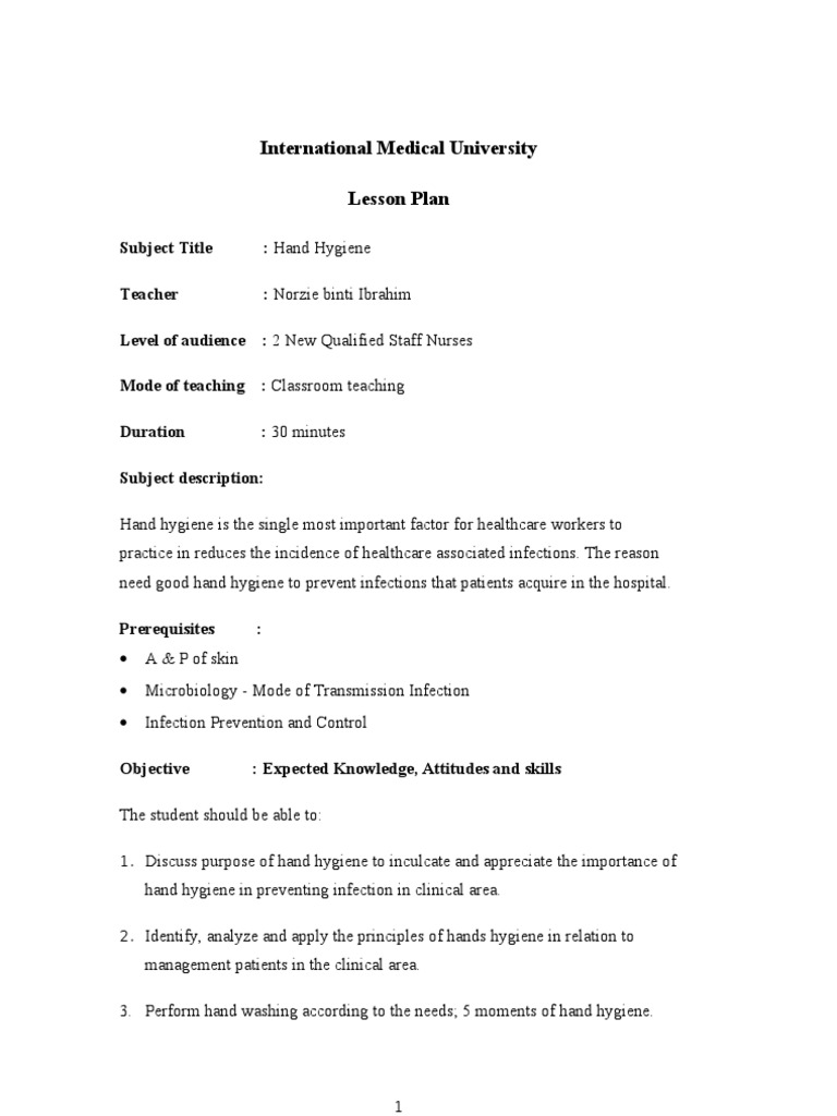 NORZIE Lesson Plan Hand Hygiene Review | PDF | Hand Washing | Hygiene