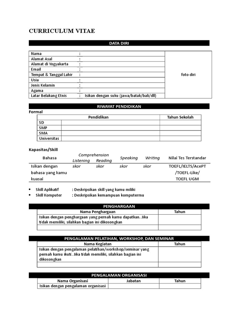 Format dan Contoh CV Lengkap | PDF