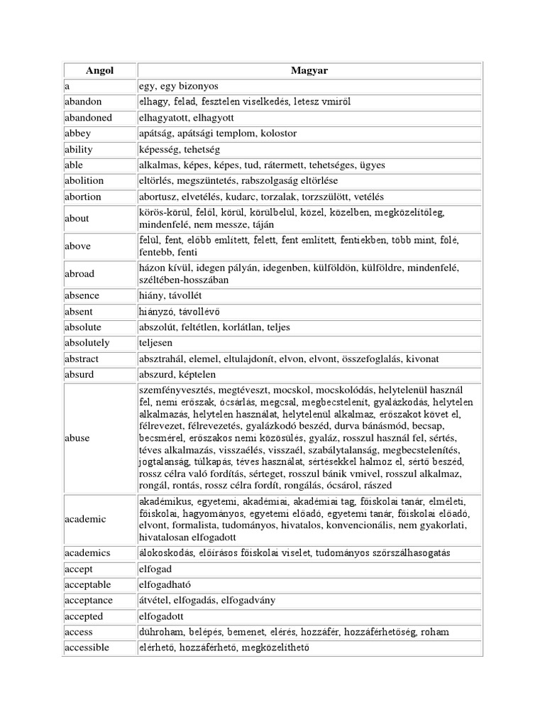 Angol Szószedet | PDF