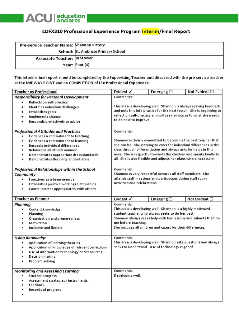 Interim Report Shannon Victory | PDF | Teachers | Motivation