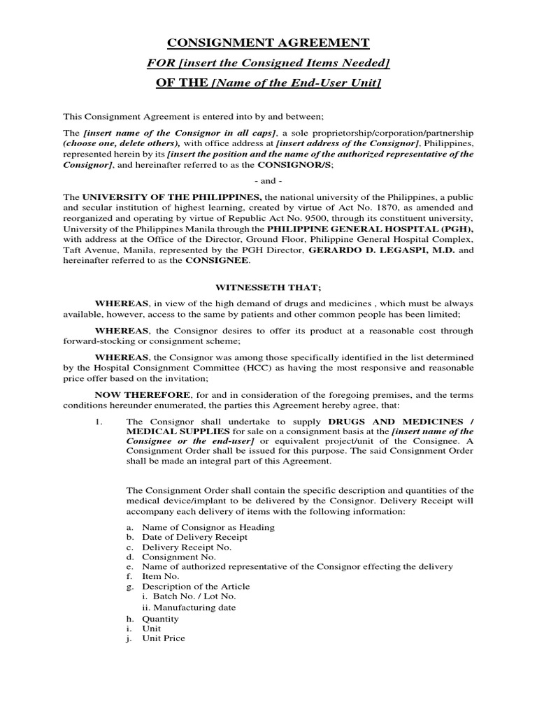 Consignment Agreement for Medical Supplies | PDF | Alternative Dispute ...