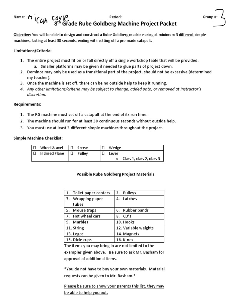Rube Goldberg Design Process Packet | PDF | Machines | Design