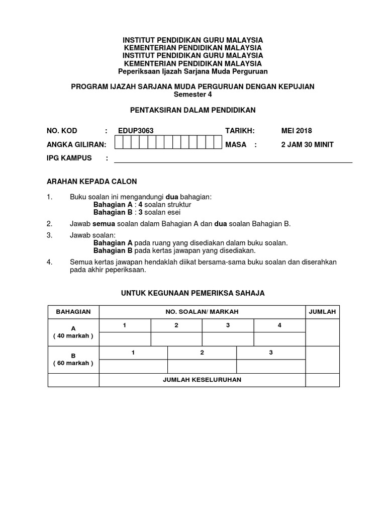 Soalan EDUP3063 | PDF