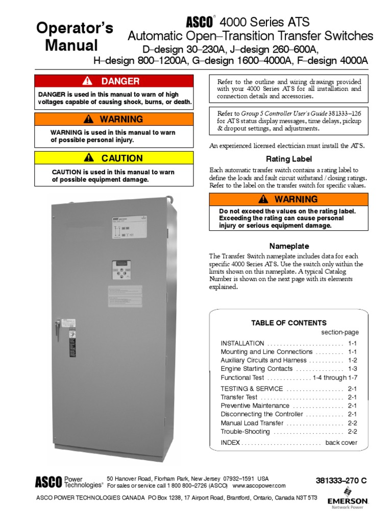 Asco 4000 Manual Transfer Switch PDF | PDF | Switch | Electrical Wiring