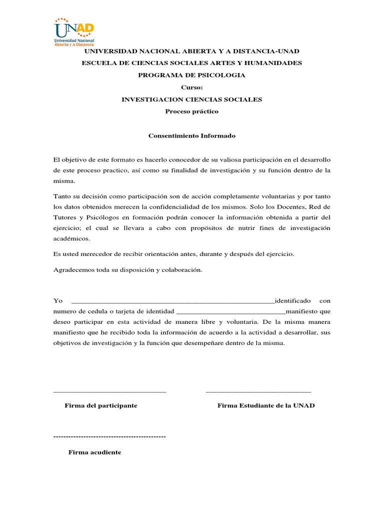 Formato Consentimiento Informado Investigacion