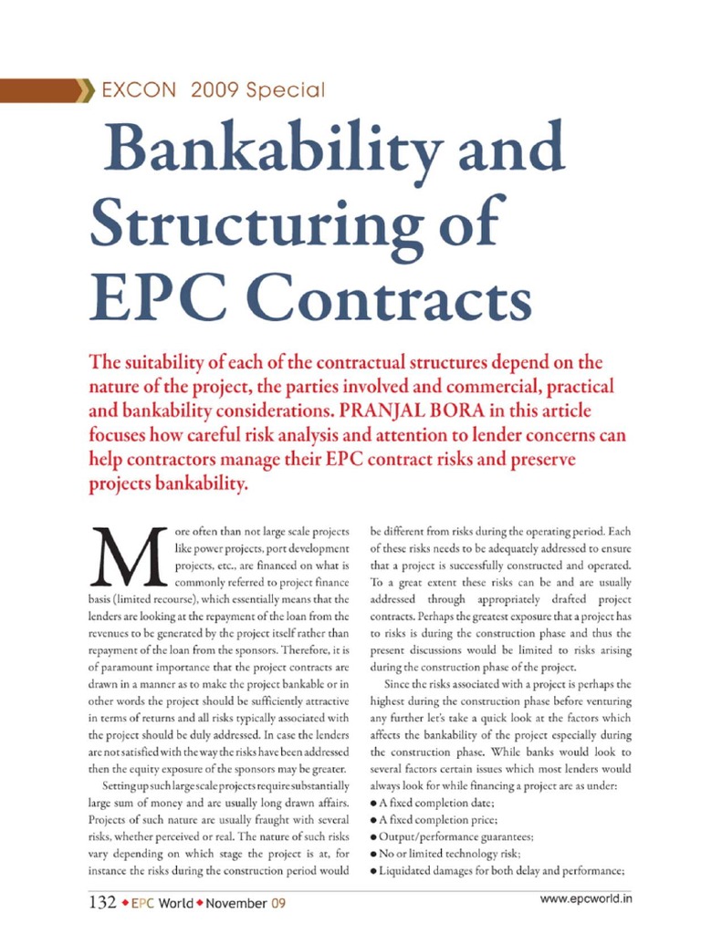 Bankability Structuring EPC Contracts | PDF