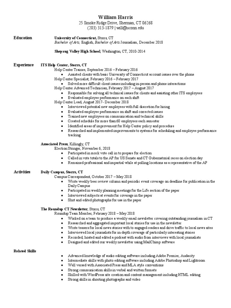 Resume - William Harris | PDF | Associated Press | Journalism
