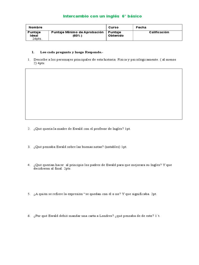 Intercambio con un inglés: 6° básico | PDF