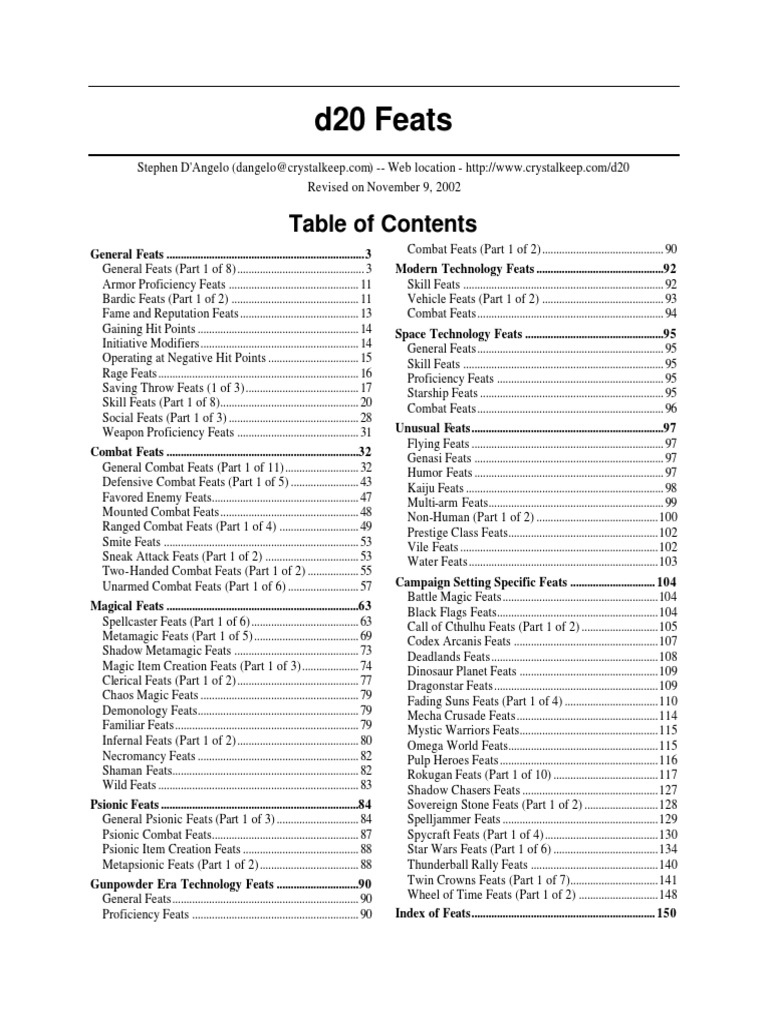 D&D Feats | PDF | Tsr (Company) Games | Fantasy
