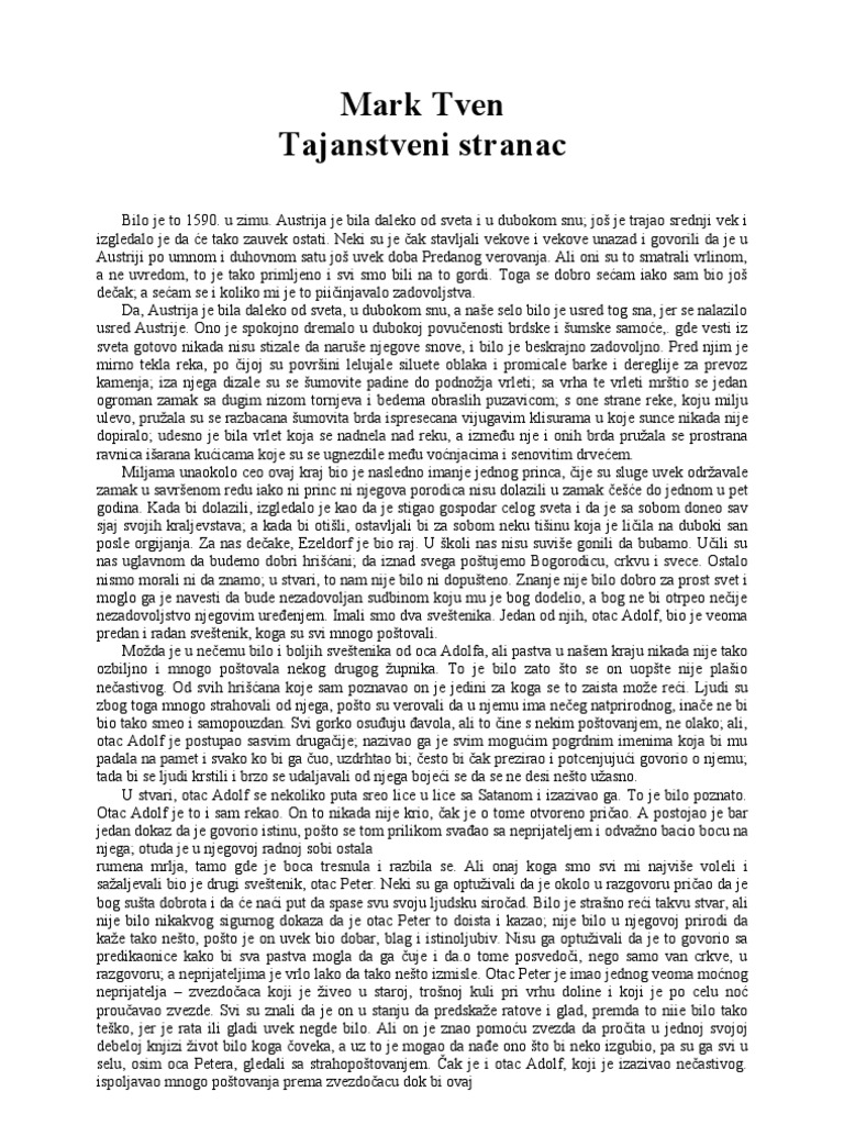 Mark Tven - Tajanstveni Stranac | PDF