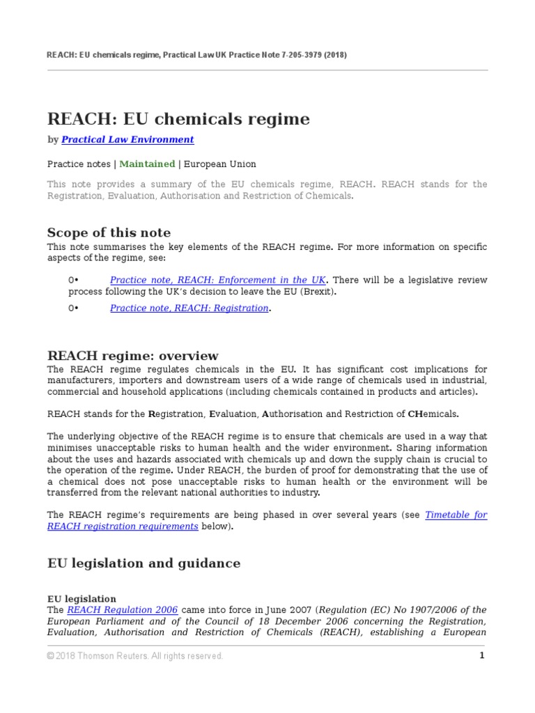 REACH EU Chemicals Regime | PDF | Safety | Occupational Safety And Health
