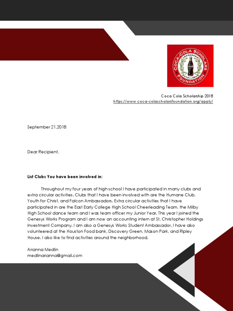 Coca Cola Scholarship Application Details | PDF