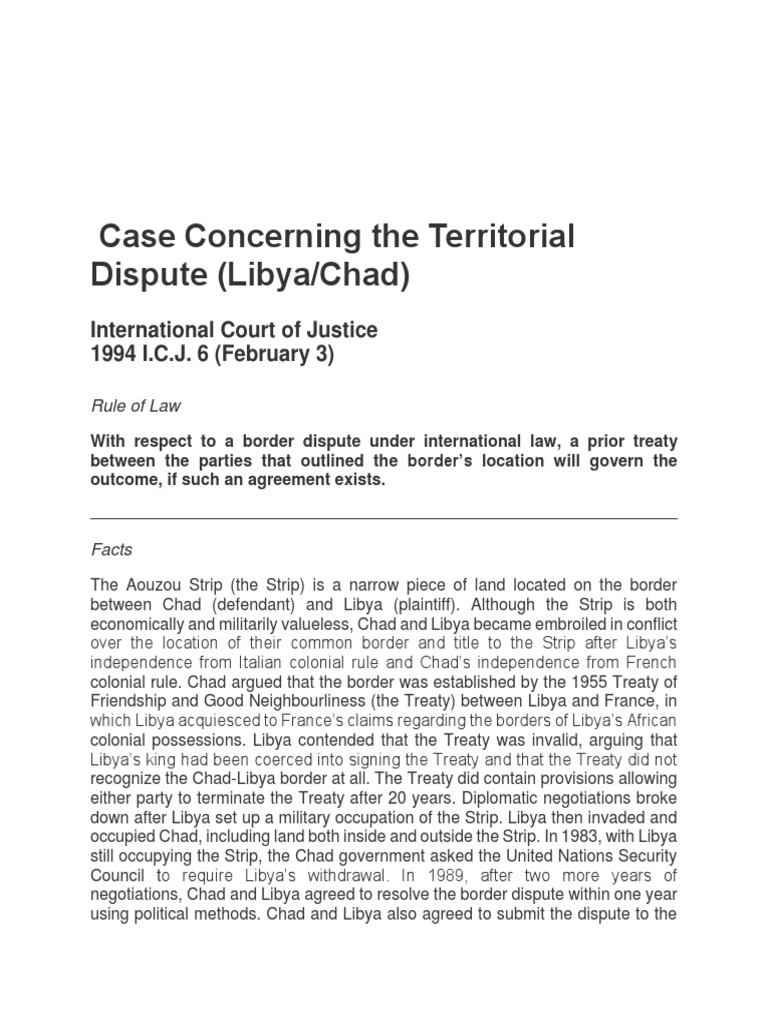 Case Concerning The Territorial Dispute (Libya/Chad) : International ...