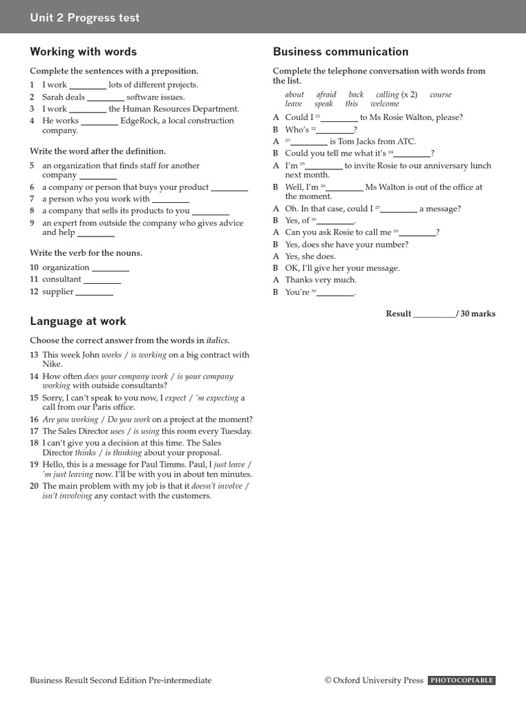 BR2e Pre-Intermediate Unit2 Progress Test | PDF | Sales | Retail