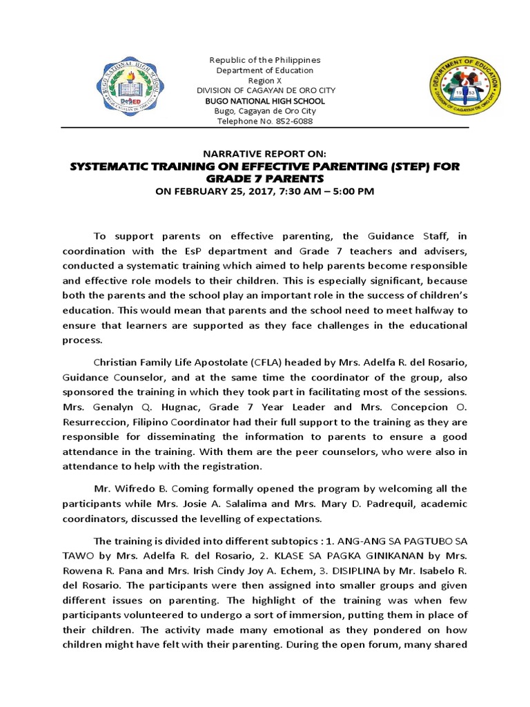 Parenting Narrative Report 2017 | PDF | Behavior Modification | Learning