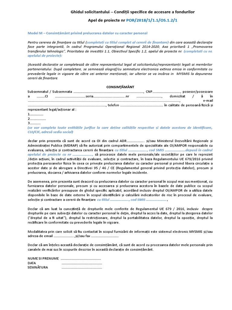 Model - M Consimtamant Prelucrarea Datelor Cu Caracter Personal | PDF