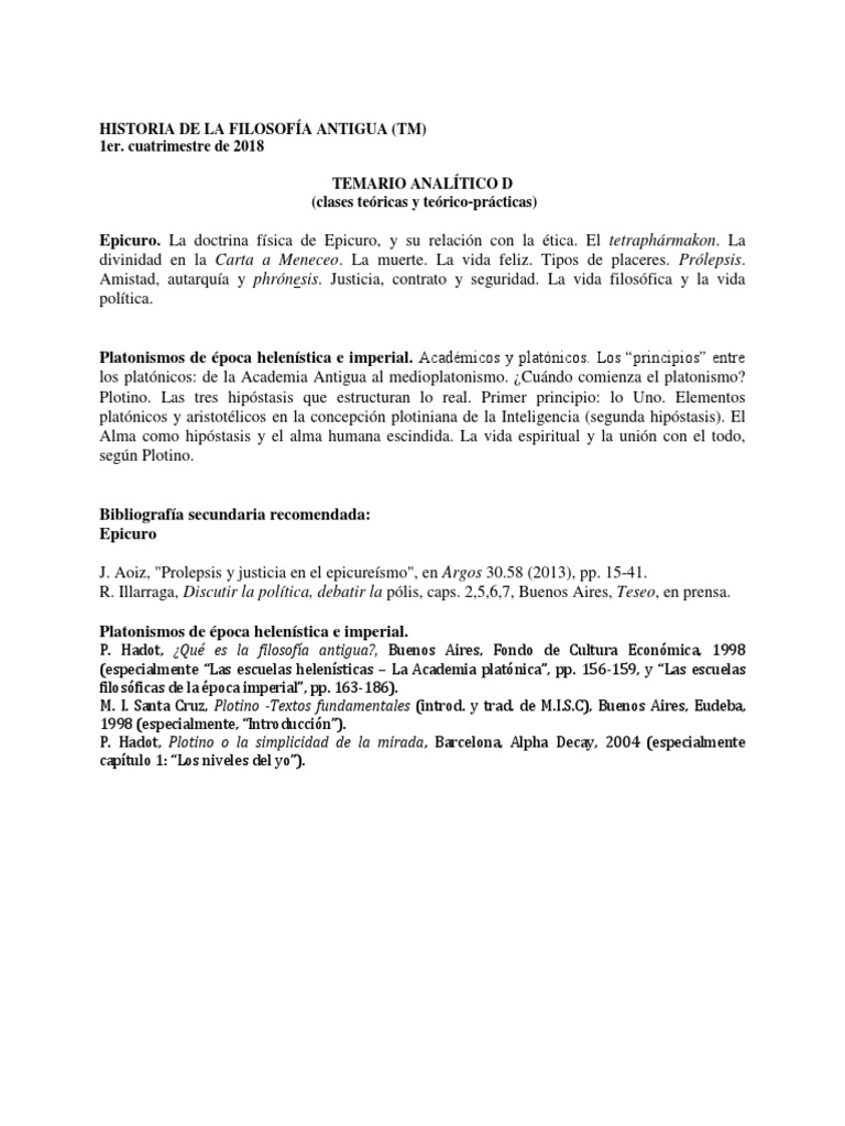 Temario D - Epicuro - Platonismos de Época Helenística e Imperial | PDF