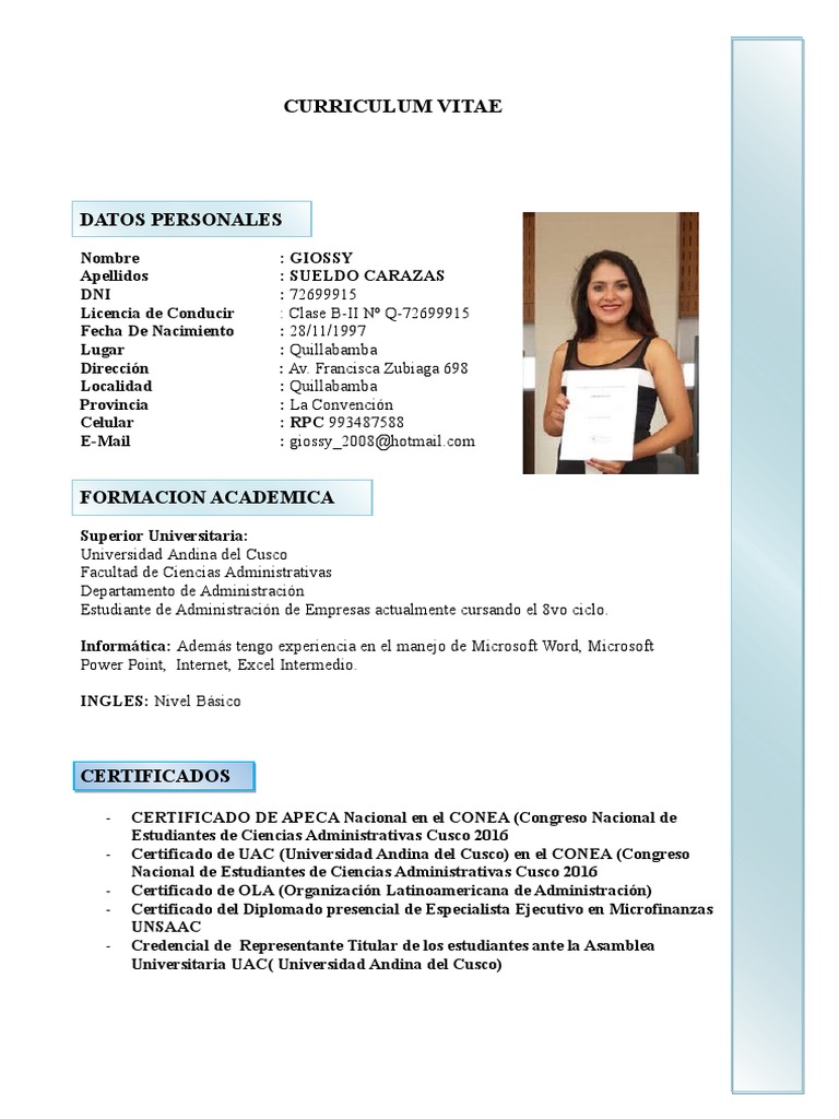 Curriculum Giossy Sueldo Carazas | PDF