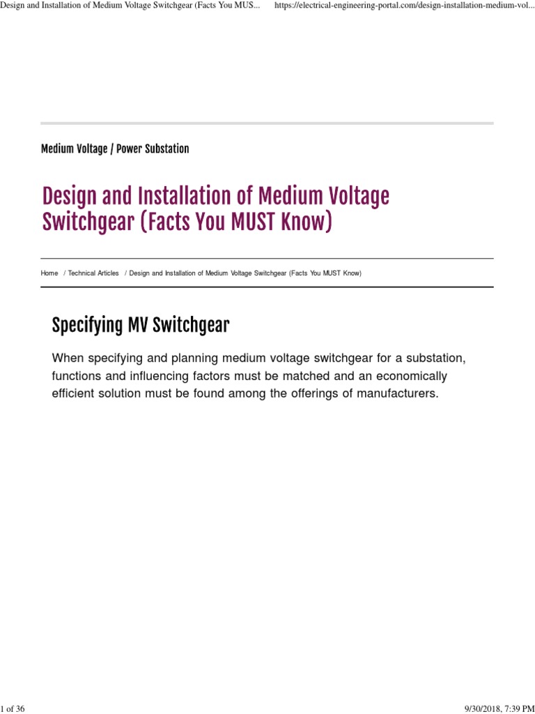 Design and Installation of MV Switchgear | PDF