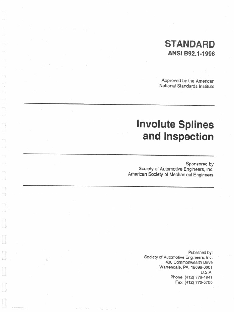 ANSI B92.1-1996 Involute Splines and Inspection