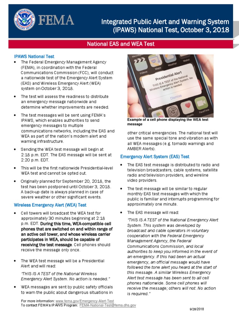 2018 IPAWS National Test Fact Sheet | PDF | Networks | Broadcasting