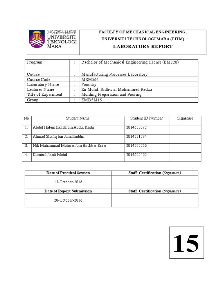 Molding Preparation and Pouring Report | PDF | Casting (Metalworking ...