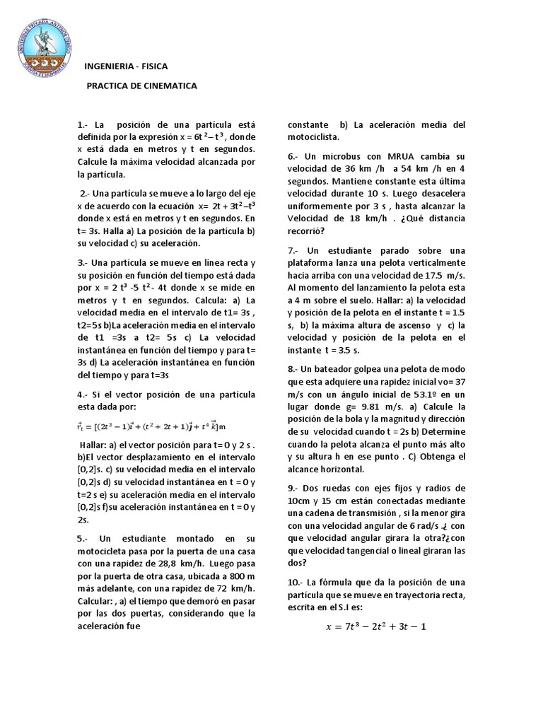 Practica de Cinematica | PDF | Velocidad | Aceleración