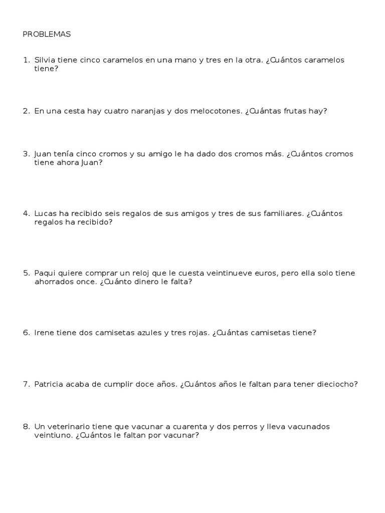 Problemas de Suma y Resta Resueltos | PDF | Pollo | Ocio