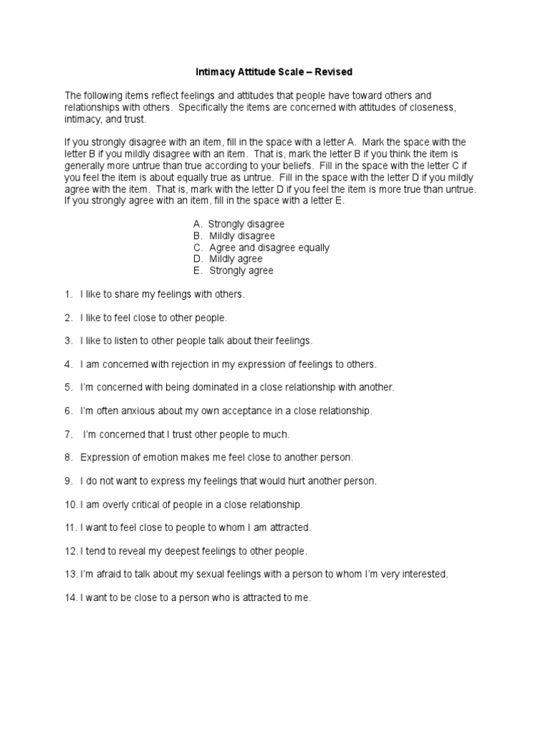 Intimacy Attitude Scale - Revised | PDF | Intimate Relationships | Emotions