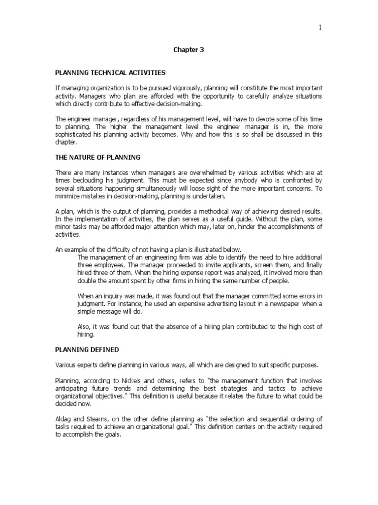 Engineering Management Handout 5 - Planning Technical Activities PDF ...