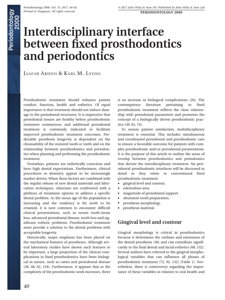 Interdisciplinary Interface Between Fixed Prosthodontics and ...