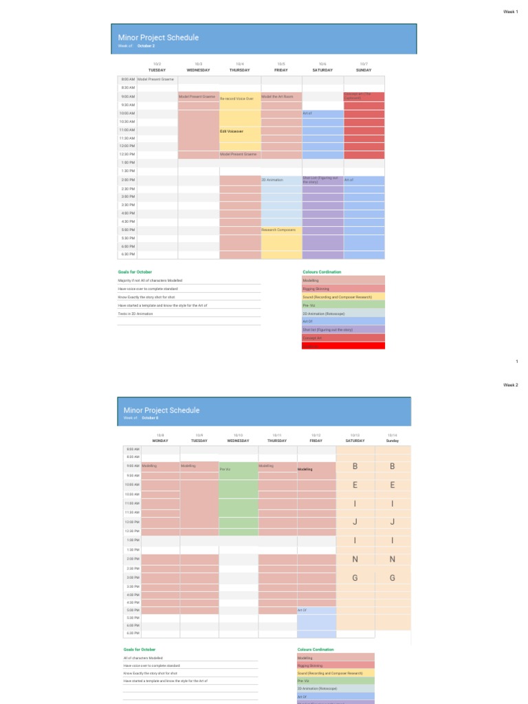 Minor Project Schedule | PDF | Animation | Filmmaking