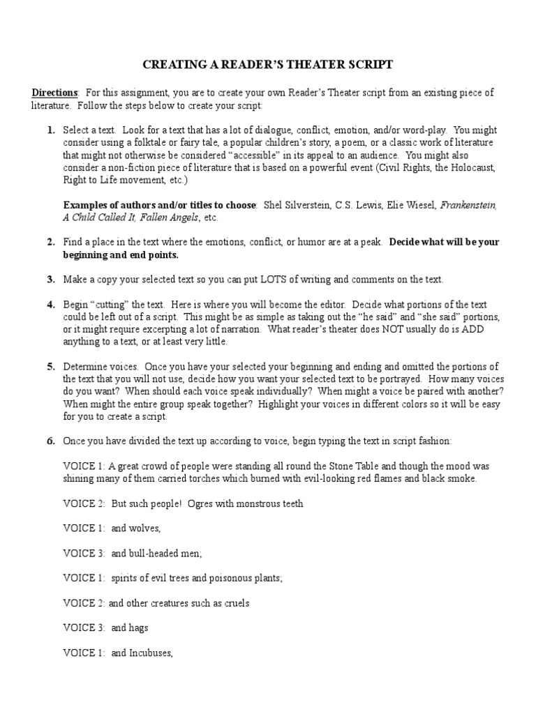 Creating A Reader'S Theater Script: A Child Called It, Fallen Angels ...