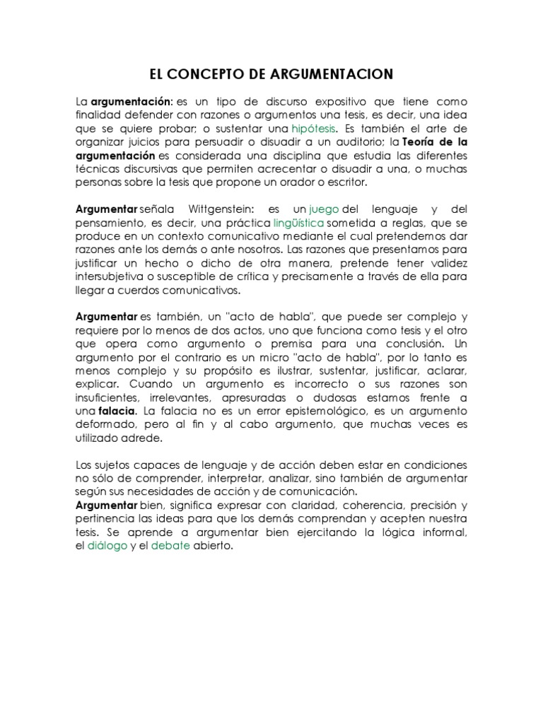 El Concepto de Argumentacion | PDF | Teoría de la argumentación | Argumento