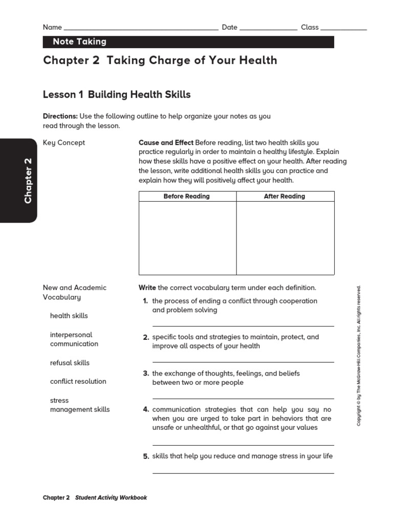 Chapter 2 Taking Charge of Your Health: Lesson 1 Building Health Skills ...
