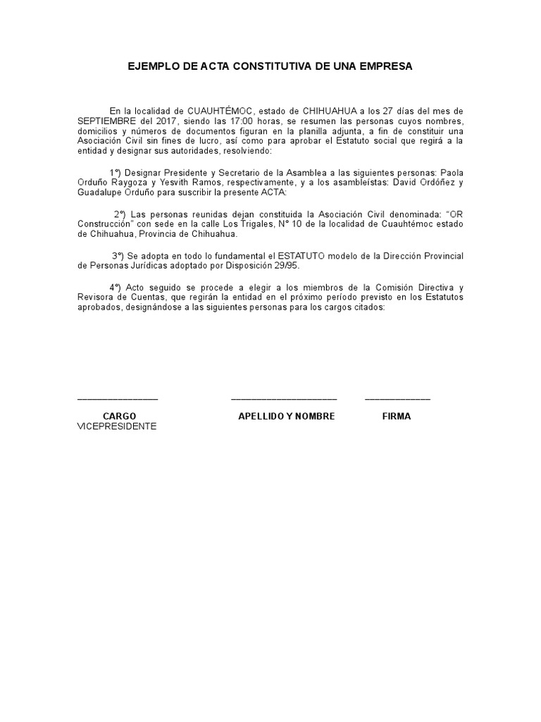 Ejemplo de Acta Constitutiva de Una Empresa | PDF