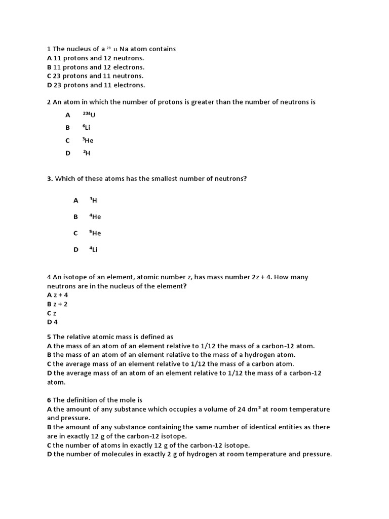 1.1 Atomic Structure Multiple Choice | PDF | Atoms | Ion
