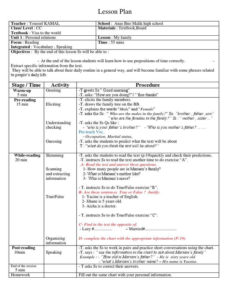 Lesson Plan: Stage / Time Activity Procedure | PDF | Pedagogy ...