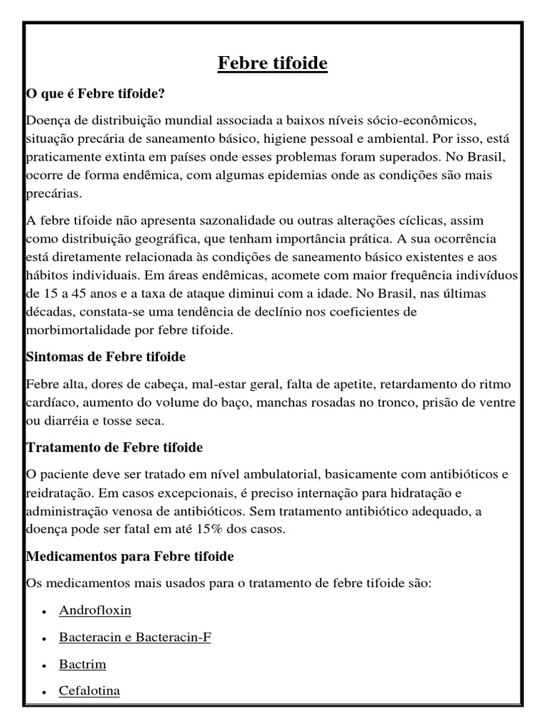 Tratamento e Prevenção da Febre Tifoide | PDF | RTT | Ciências da Saúde