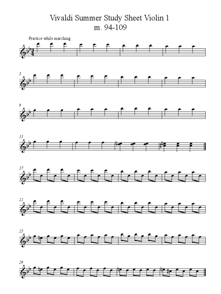 Vivaldi Summer Study Sheet Violin 1 M. 94-109: Practice While Marching ...