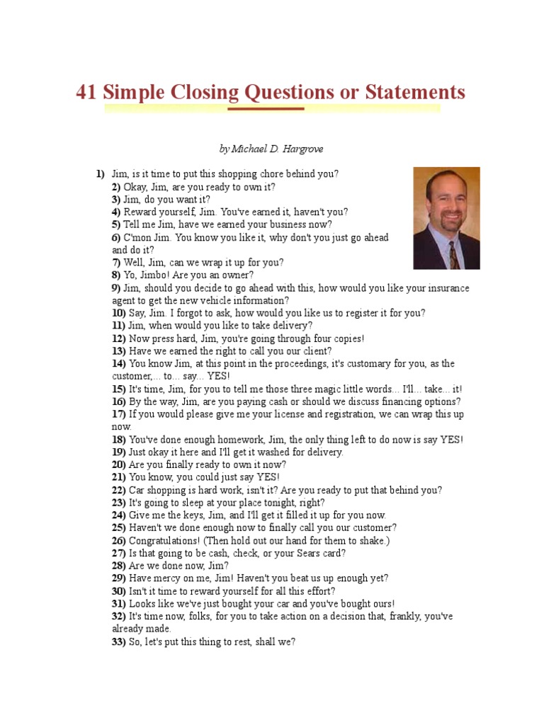 41 Simple Closing Questions or Statements | PDF | Question