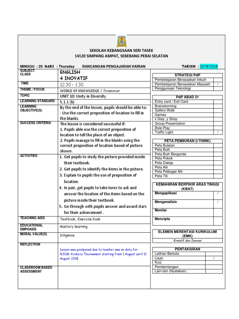 Contoh Lesson Plan PAK21 | PDF | Teaching | Cognition