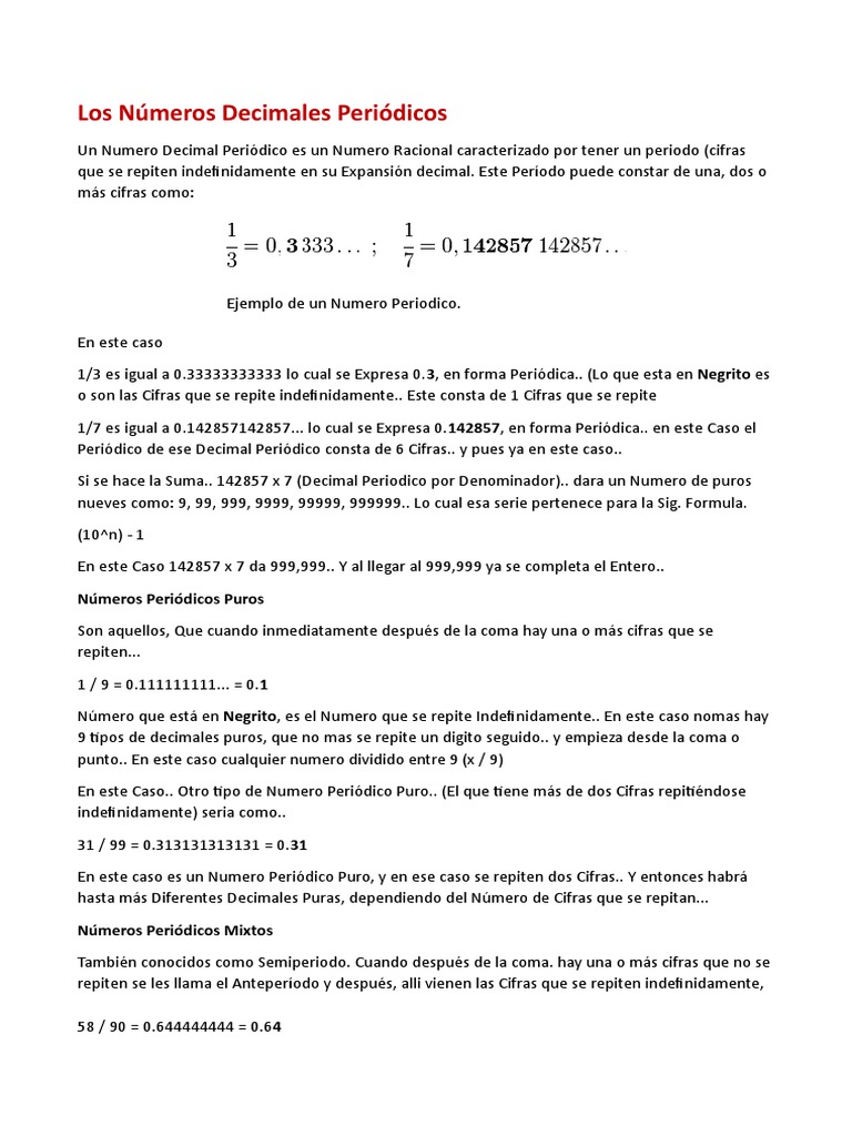 Los Números Decimales Periódicos | PDF | Fracción (Matemáticas) | Decimal