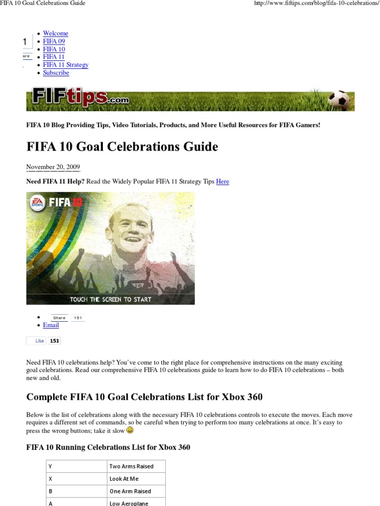 FIFA 10 Goal Celebrations G | PDF | Leisure | Sports