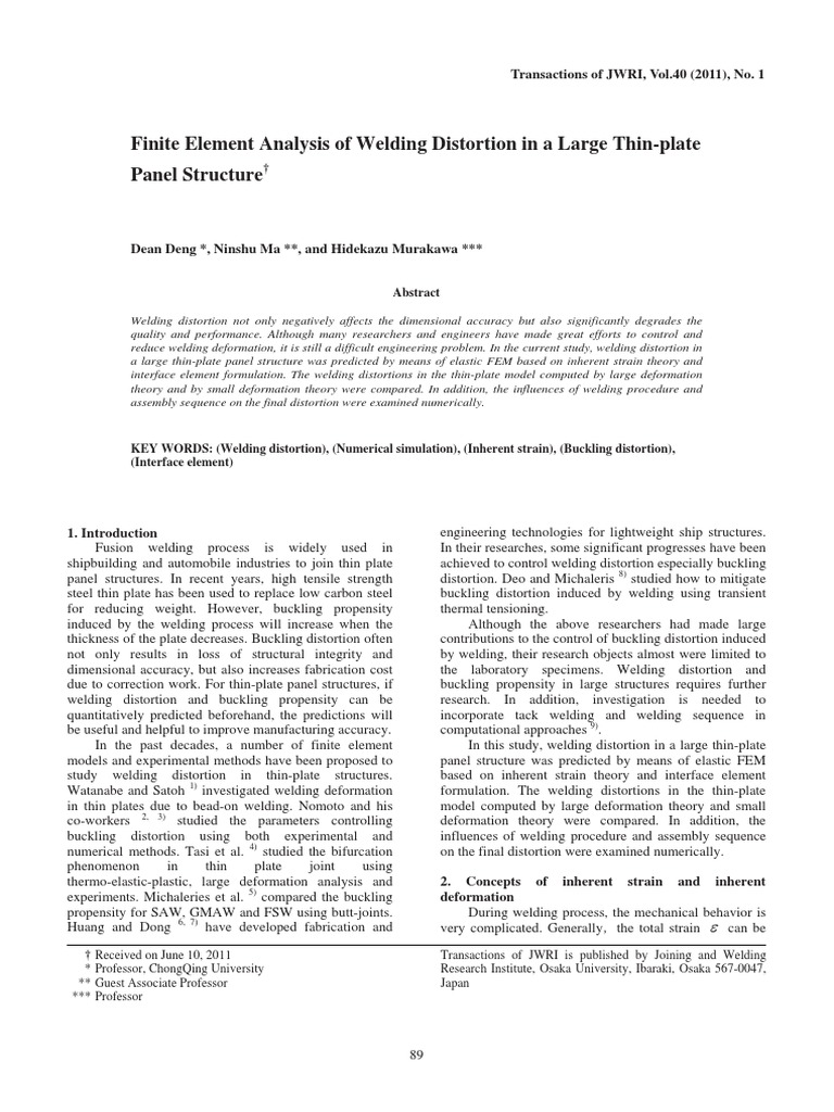 Journal - FEM of Fillet Weld Distortion PDF | PDF | Deformation (Mechanics) | Elasticity (Physics)