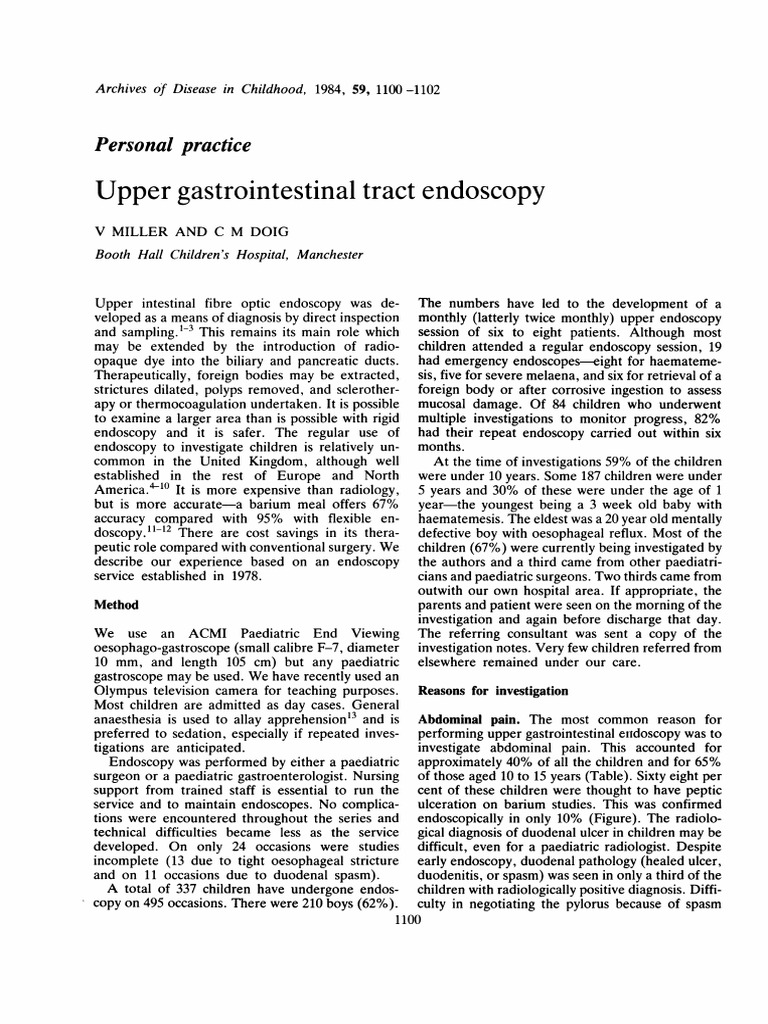 Pediatric Upper GI Endoscopy Insights | PDF | Esophagus | Endoscopy