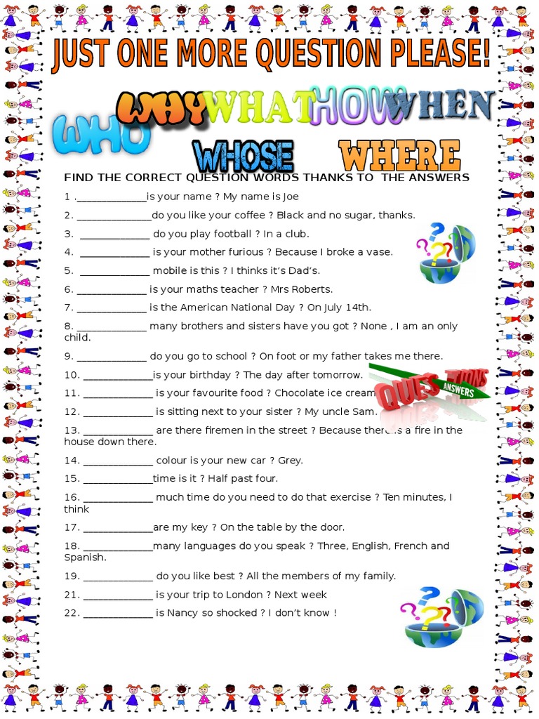 Question Words Practice Worksheet | PDF | Sports & Recreation | Self-Improvement